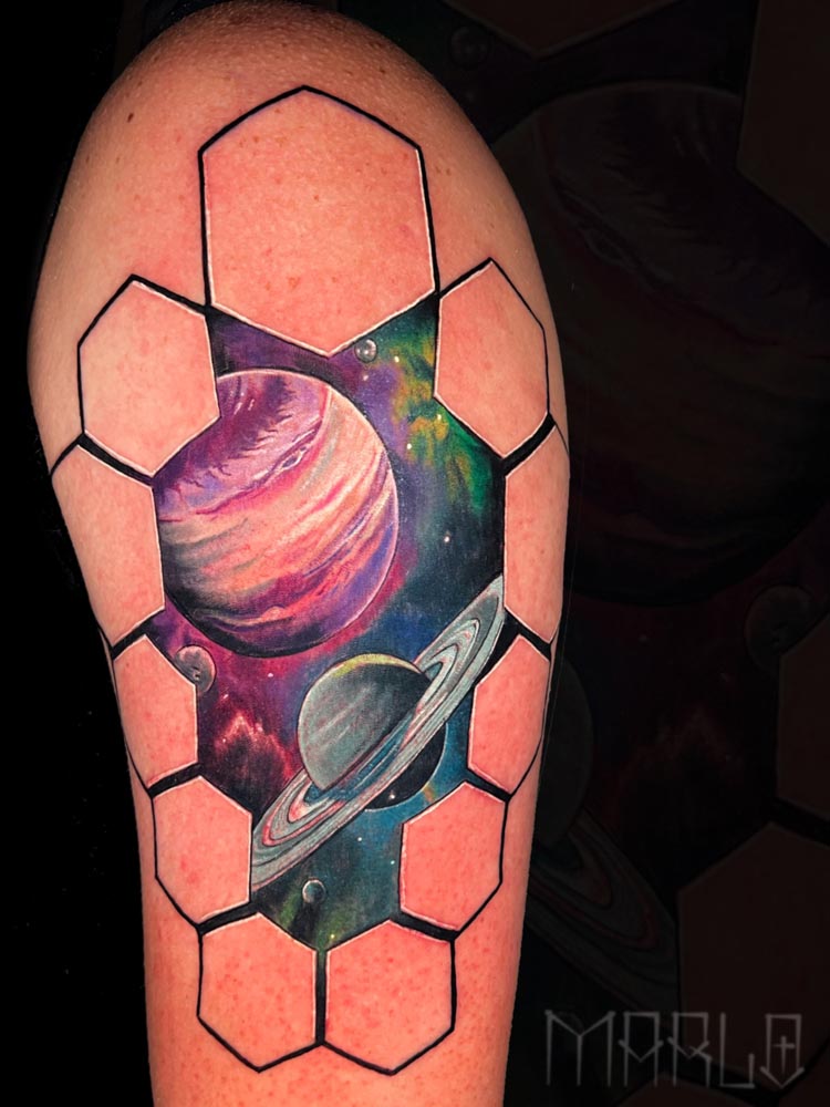 Surrealism, Illustrative, Geometric, Color tattoo by Marlo Salvatierra