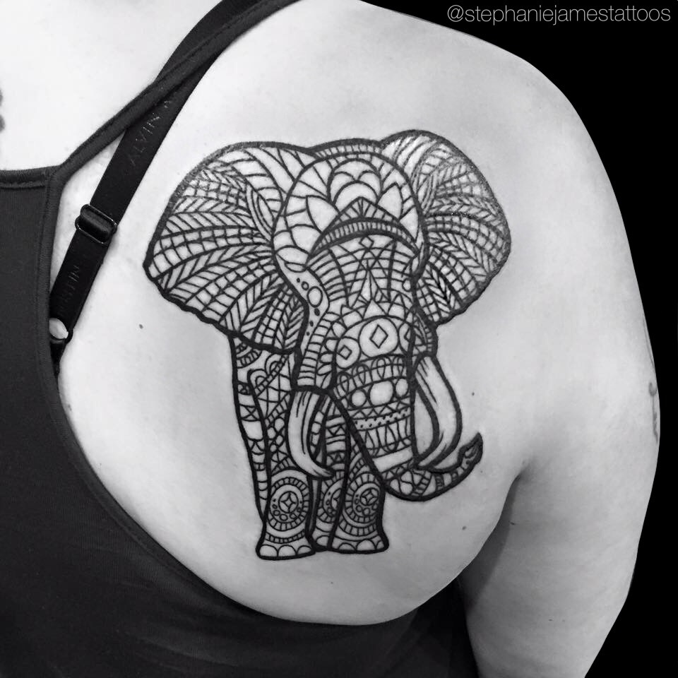 Geometric, Blackwork, Animal tattoo by Stephanie James